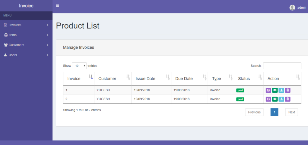 Invoice and billing System Project in PHP | Projectworlds Store