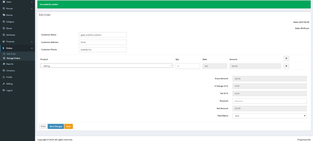 PHP CodeIgniter Complete Inventory | Billing and invoice | Projectworlds Store