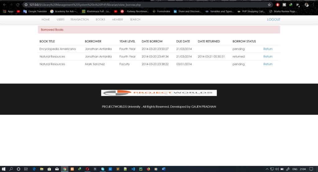 Library Management System In PHP | Projectworlds Store