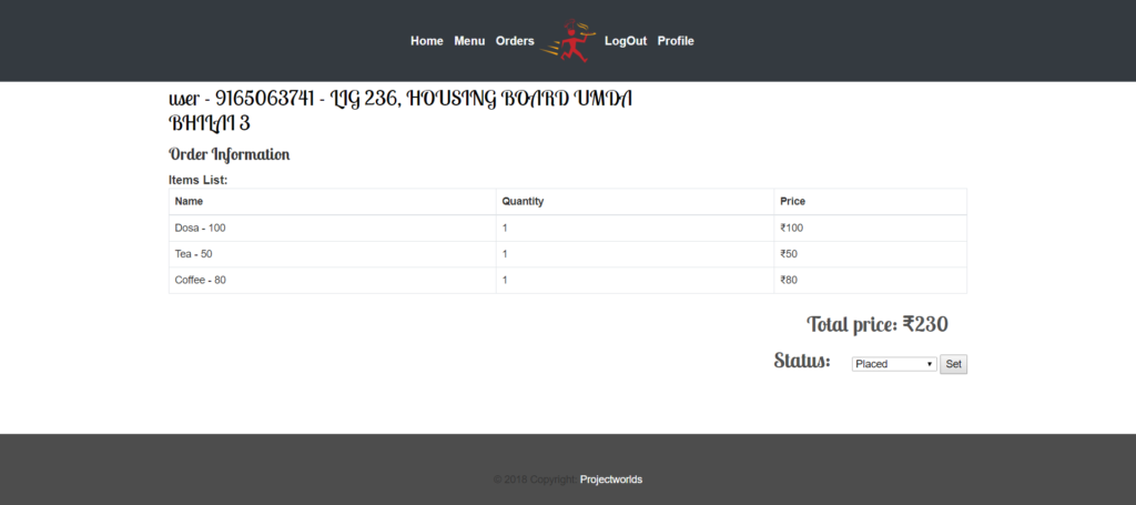 Python Django Online Food ordering System | Projectworlds Store
