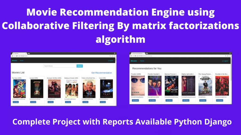 Movie Recommendation System Project Using Collaborative Filtering, Python Django, Machine ...