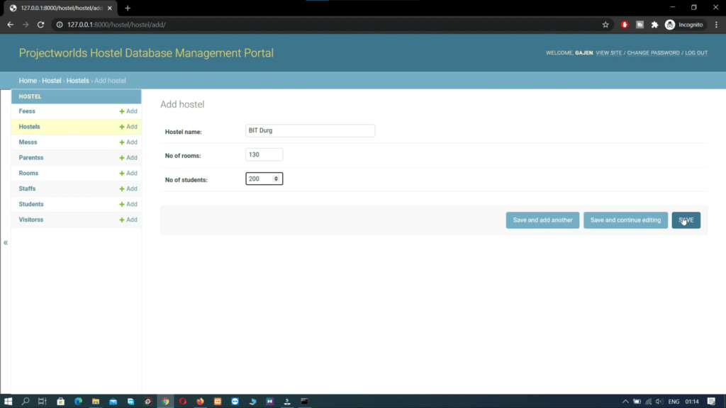 Hostel Management System Python Django | Projectworlds Store