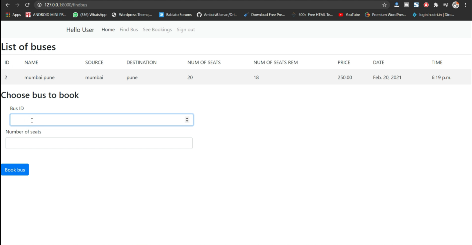 Bus Reservation System Project Python Django | Projectworlds Store