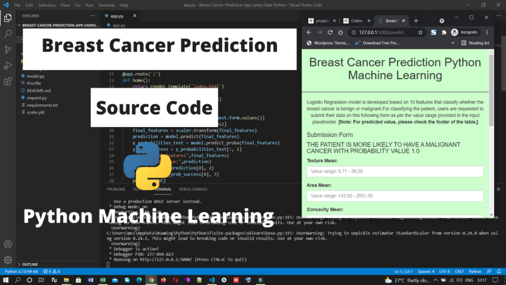 Breast Cancer Prediction Machine Learning Source Code | Projectworlds Store