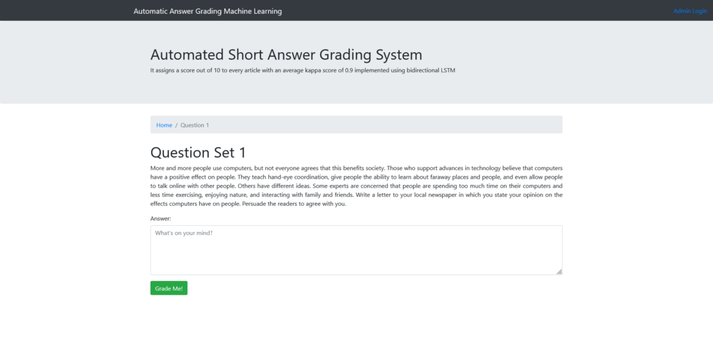 Automated Answer Grading System Machine Learning Project | Projectworlds Store