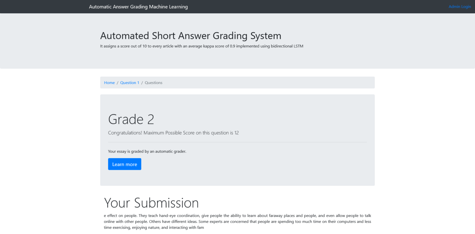 Automated Answer Grading System Machine Learning Project ...
