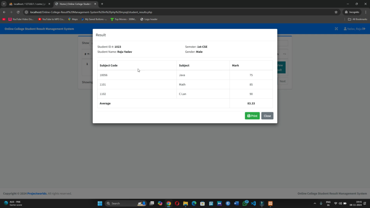 Online College Result Management System PHP MySQL Project Source Code ...