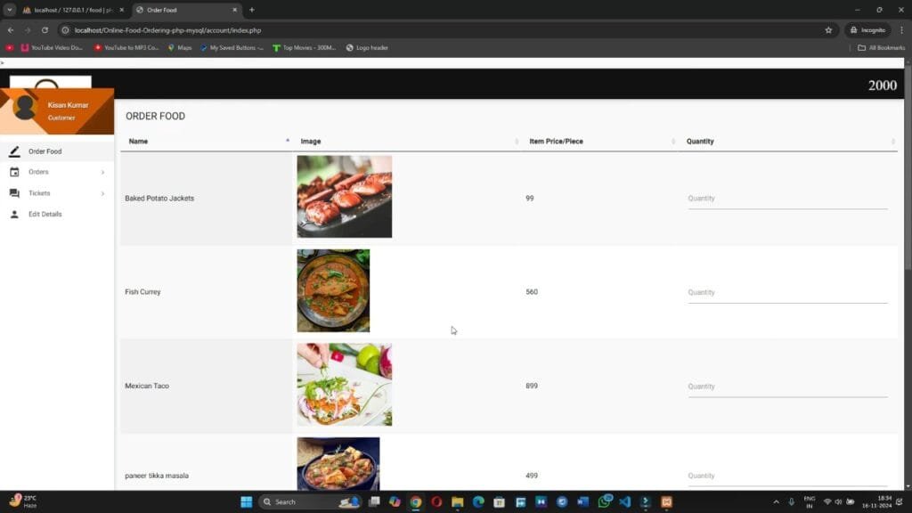 Online Food Ordering Management System in php mysql | Projectworlds Store