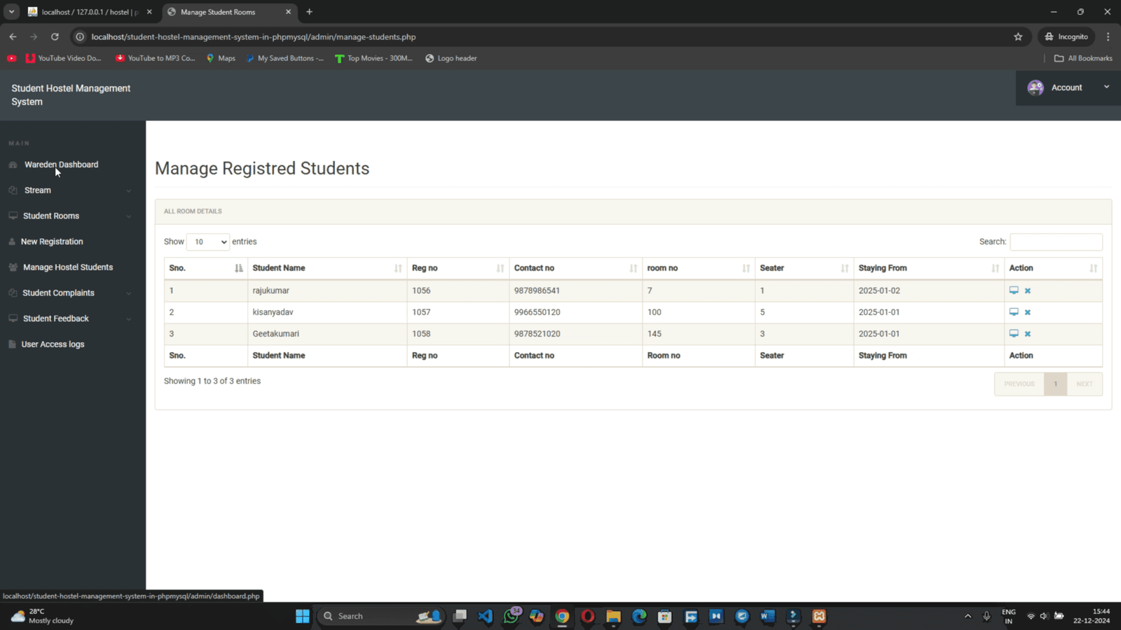 Online Student Hostel Management System PHP & MySQL | Projectworlds Store