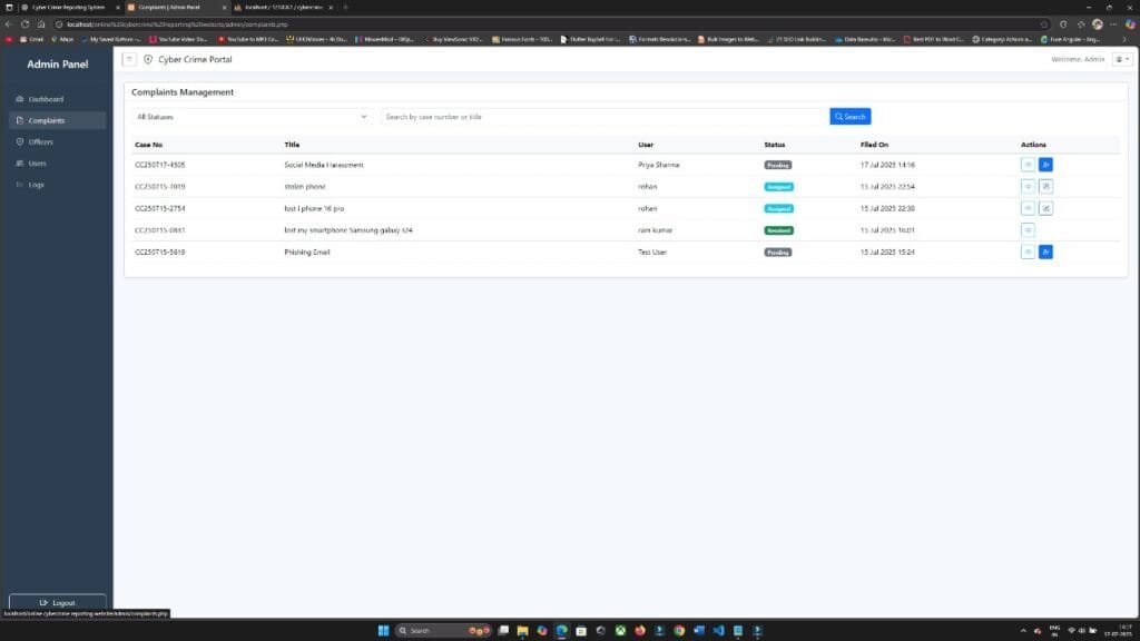 Online Cybercrime Reporting System PHP MySQL | Projectworlds Store