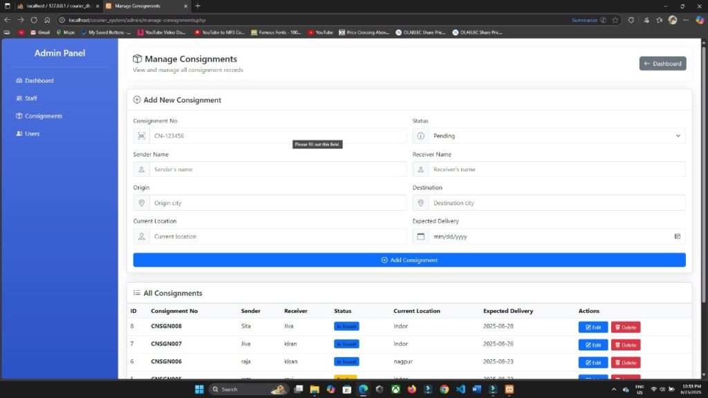 Courier Management System in PHP & MySQL | Projectworlds Store