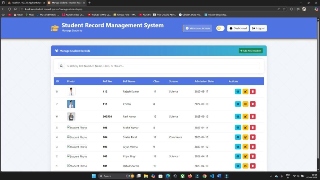 Student Record Managment System in PHP & MySQL | Projectworlds Store