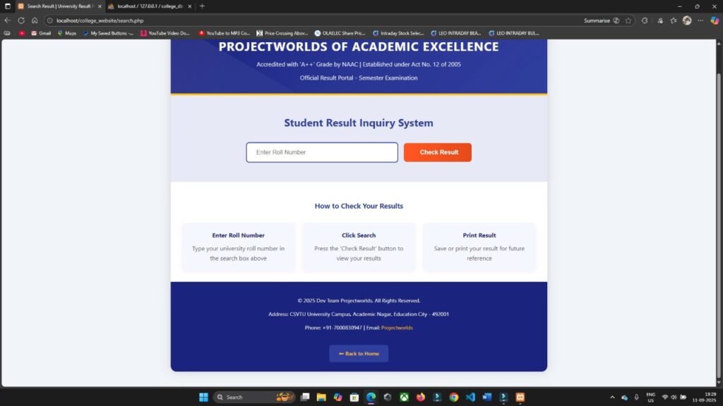 College Result Management System in PHP & MySQL | Projectworlds Store