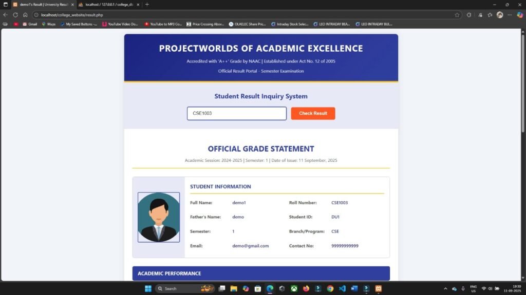 College Result Management System in PHP & MySQL | Projectworlds Store