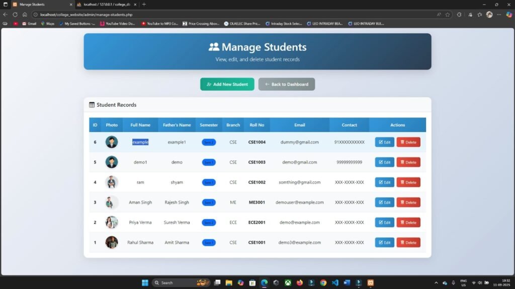 College Result Management System in PHP & MySQL | Projectworlds Store