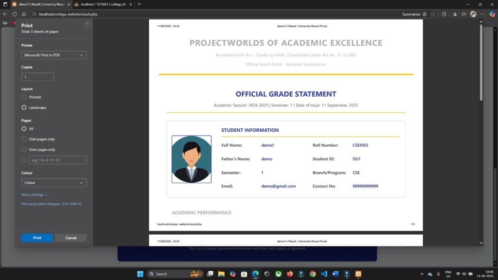 College Result Management System in PHP & MySQL | Projectworlds Store
