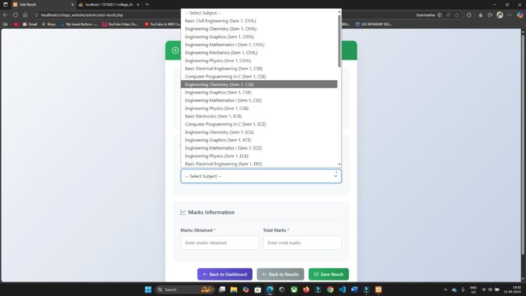 College Result Management System in PHP & MySQL | Projectworlds Store