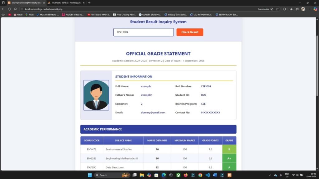 College Result Management System in PHP & MySQL | Projectworlds Store