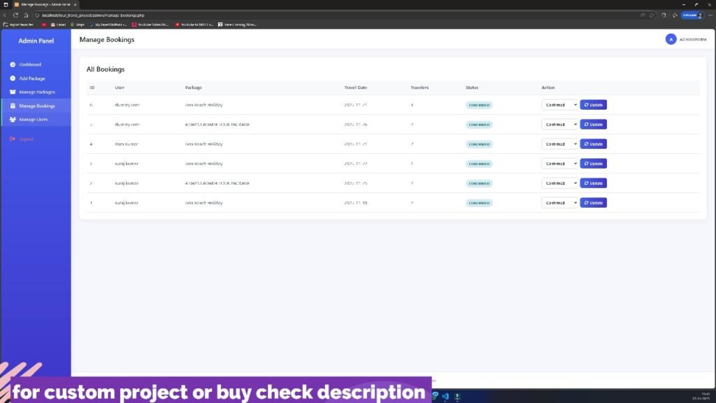 Advance Tour & Travel Website in PHP MySQL | Projectworlds Store